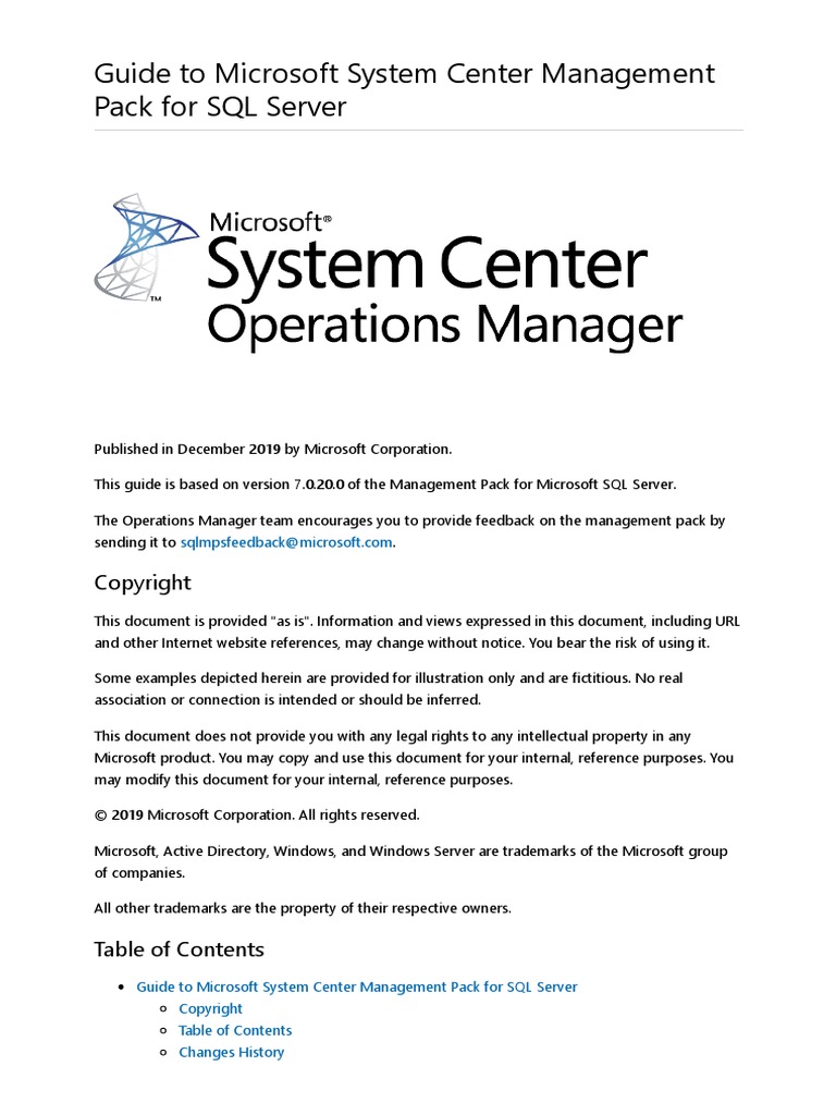 Guide To Microsoft System Center Management Pack For Sql Server Pdf Microsoft Sql Server 