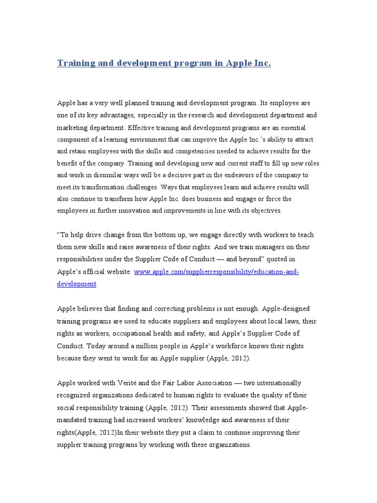 Training and Development Program in Apple Inc | PDF | Apple Inc ...