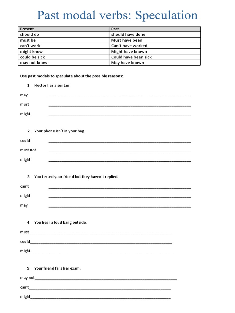 Past Modals Practice for ESL Learners | PDF