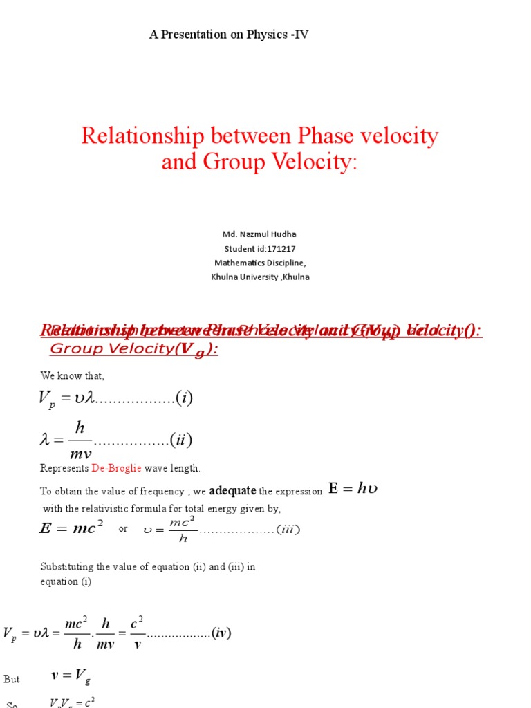 Relationship Between Phase Velocity and Group Velocity | PDF