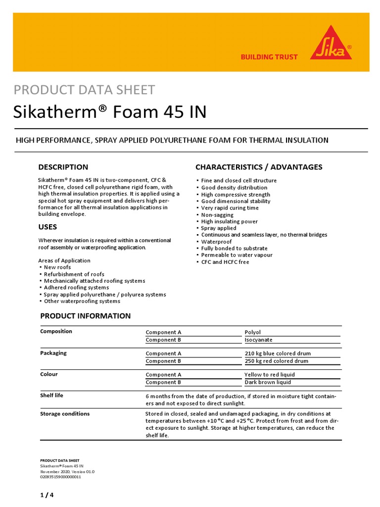 Sikatherm® Foam 45 IN: Product Data Sheet | PDF | Polyurethane | Foam