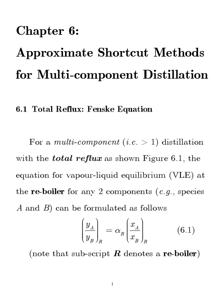 06 Approximate Methods For Multi Component Distillation Pdf Pdf Distillation Scientific