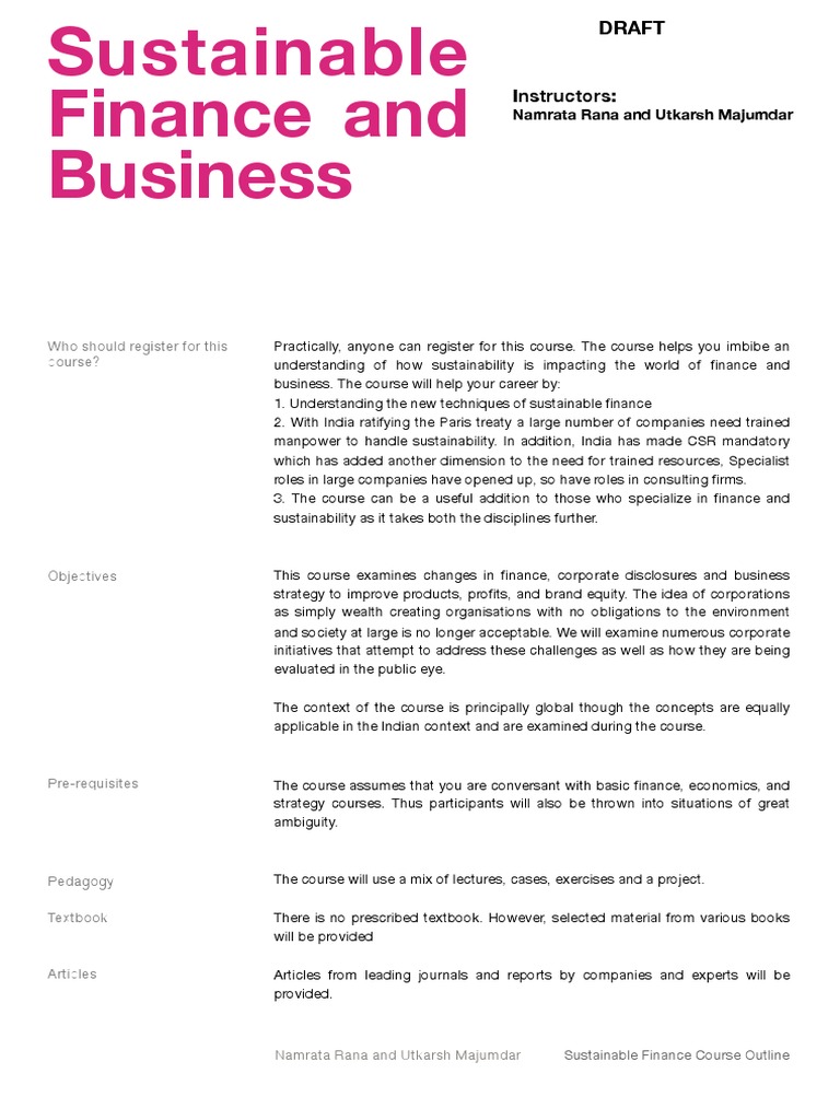 Sustainable Finance Course Overview | PDF | Sustainability | Corporate ...