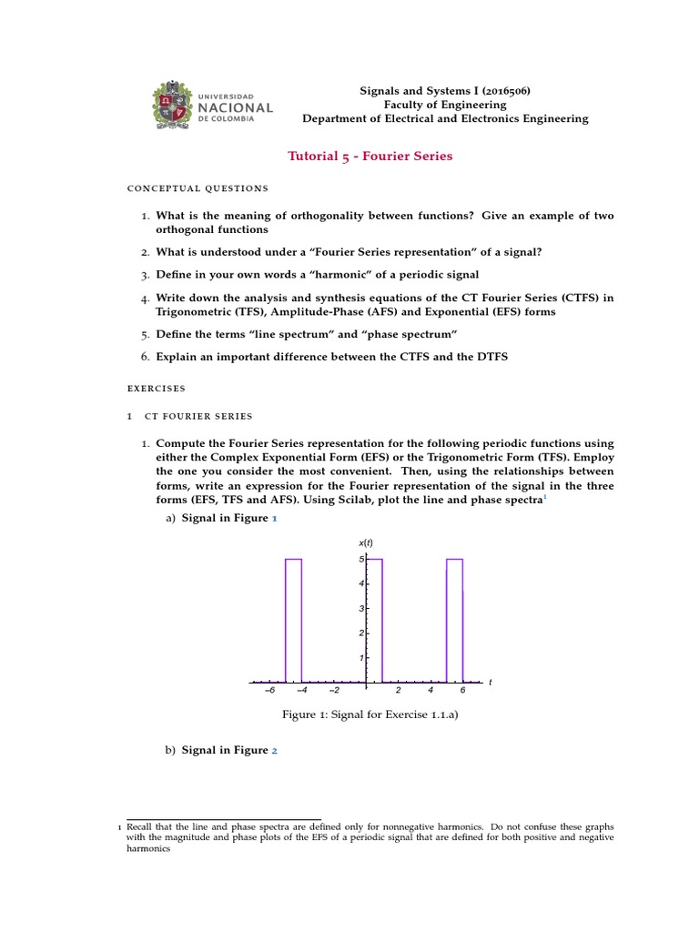 Tutorial 5 - Fourier Series (Exercises) | PDF | Fourier Series ...