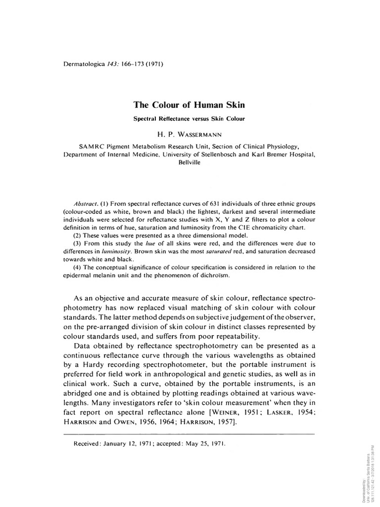 The Colour of Human Skin: Abstract. (1) From Spectral Reflectance ...