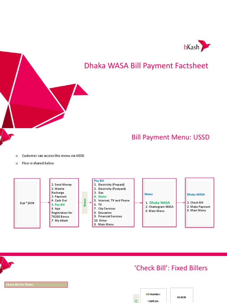 Dhaka WASA Bill Payment Through Bkash PDF | PDF | Prepaid Mobile Phone | Financial Transaction
