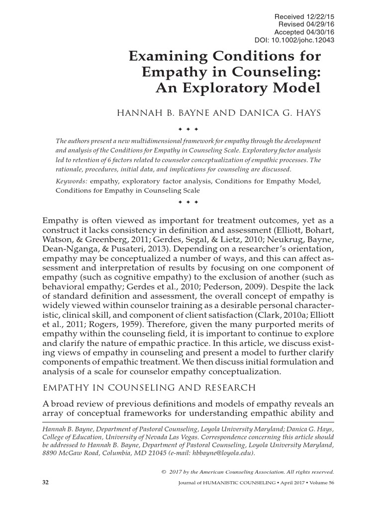 Examining Conditions For Empathy in Counseling: An Exploratory Model ...
