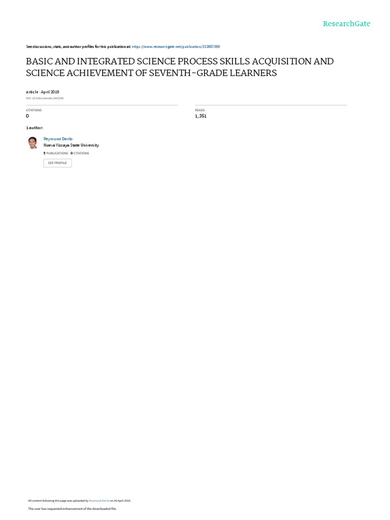 Basic and Integrated Science Process Skills Acquisition and Science ...