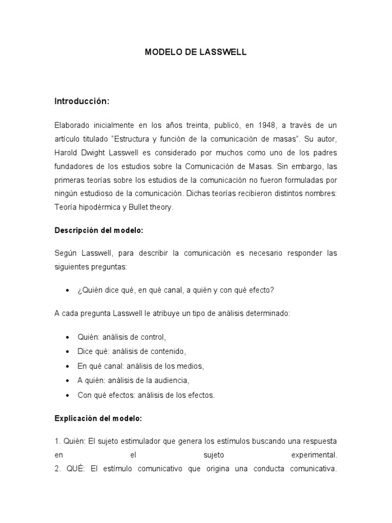 Modelo de Lasswell en Comunicación | PDF | Interacciones de disciplina ...
