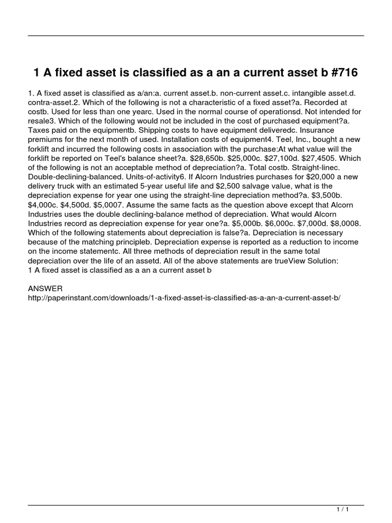 Fixed Asset Classification and Depreciation | PDF | Depreciation ...
