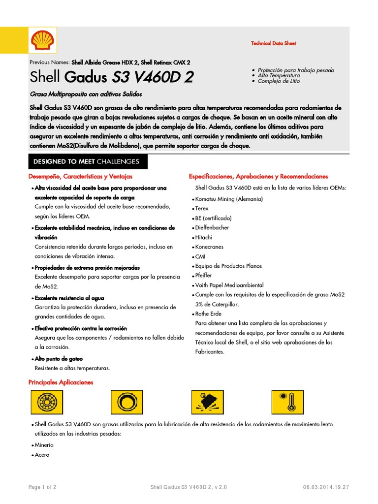 Technical Data Sheet for Shell Gadus S3 V460D 2 Multi-Purpose Grease ...