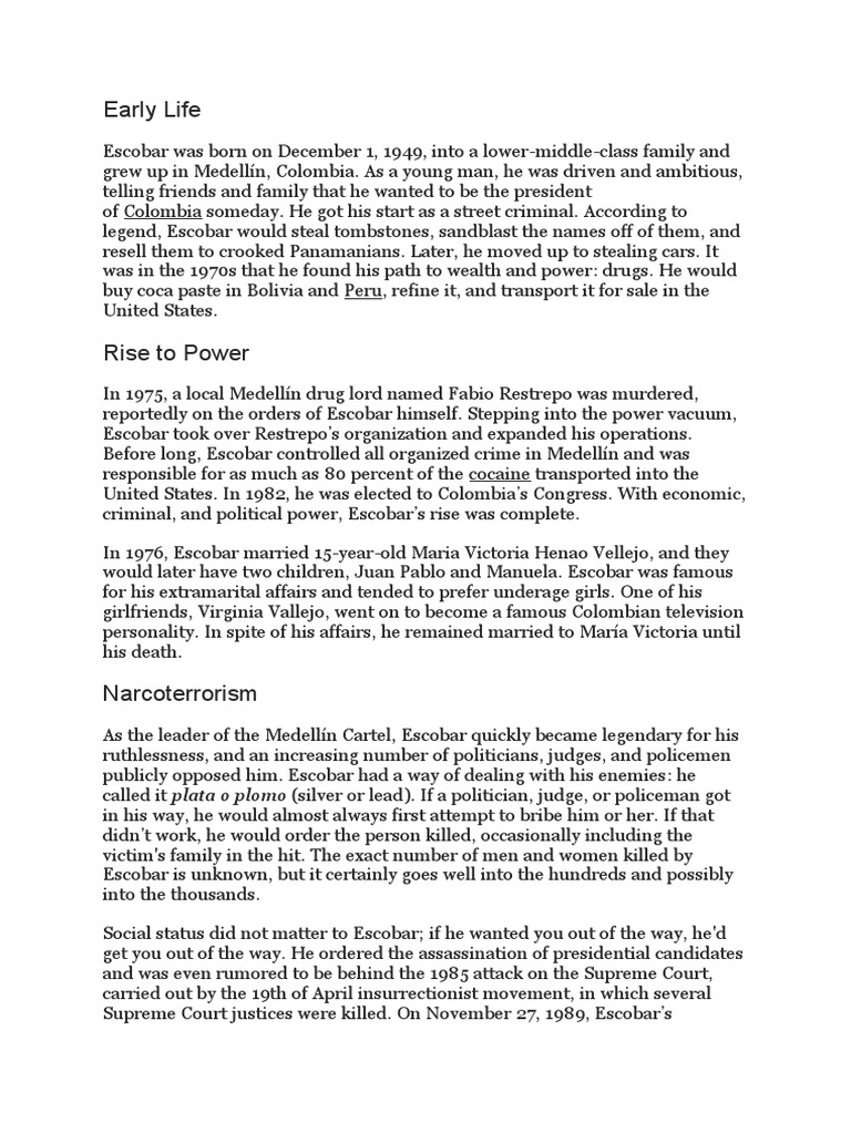 Pablo Escobar Biography | PDF | Crime & Violence | Crime Thriller