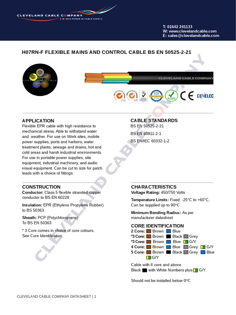 H07RN F Flexible Mains and Control Cable | PDF | Alternating Current ...
