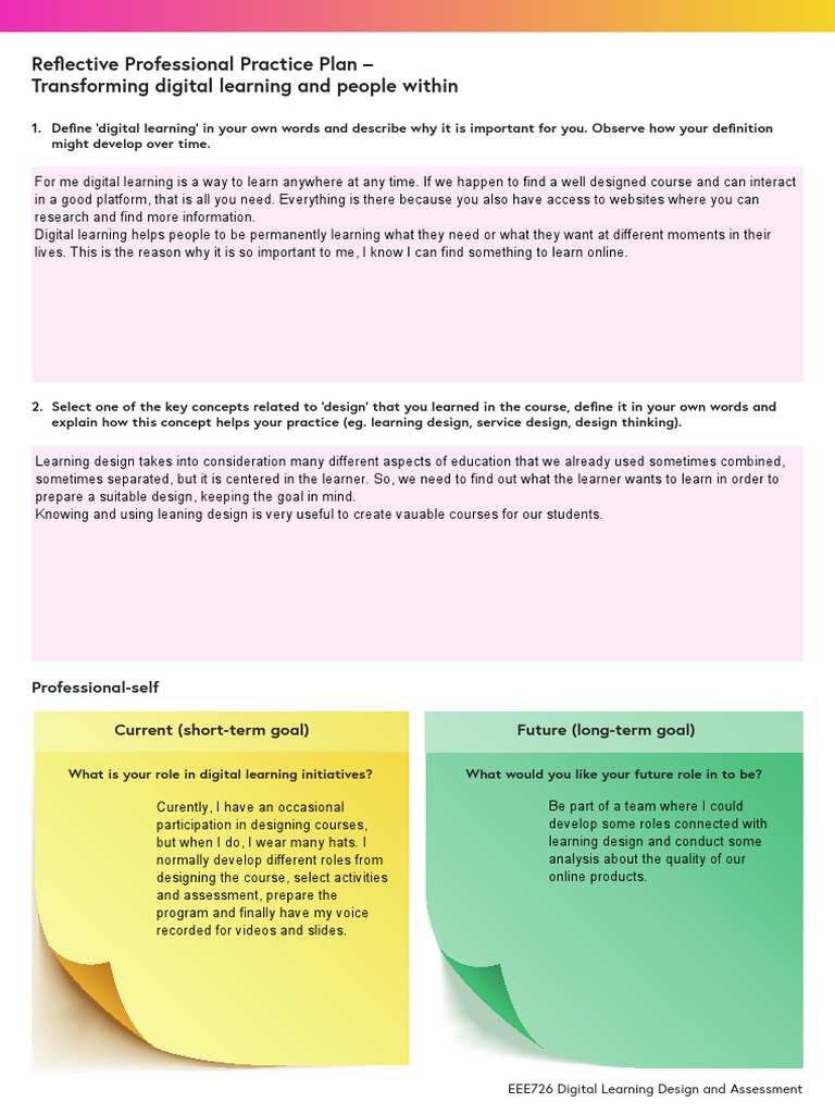 Reflective Professional Practice Plan - Transforming Digital Learning ...