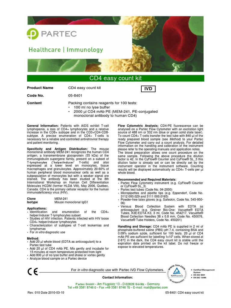 CD4 Easy Count Kit: Product Name Code No. Content | PDF | Cd4 | T Cell