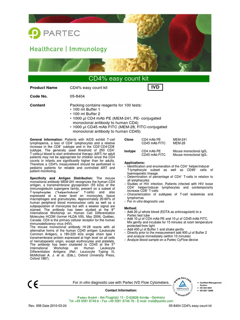 05-8404 - CD4% Easy Count Kit - 10-03-24 - Rev009 | PDF | Cd4 ...