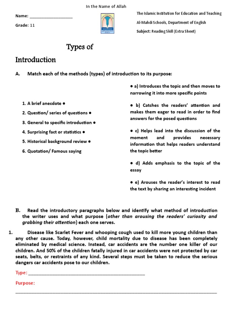Types of Introduction Application Sheet | PDF | Traffic Collision ...