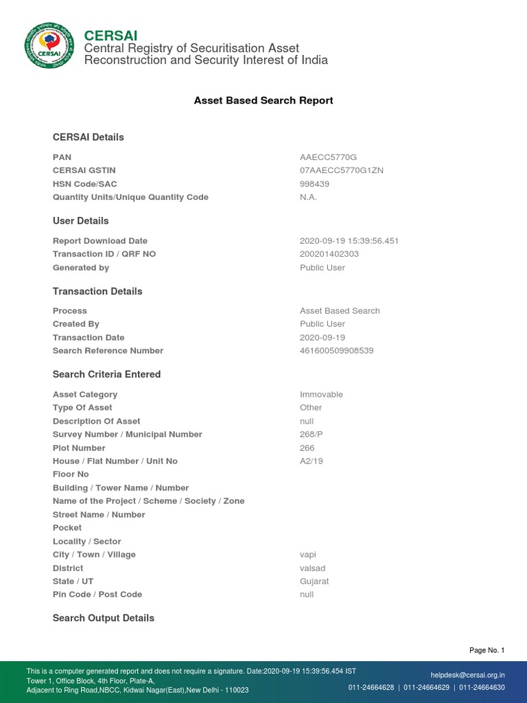 CERSAI Search Report 200201402728 For Asset Based Search 2020 09 19 15 ...