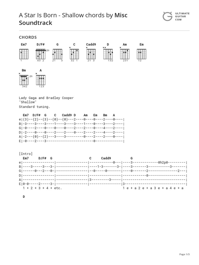 Soundtrack: A Star Is Born - Shallow Chords by Misc | PDF | Song ...