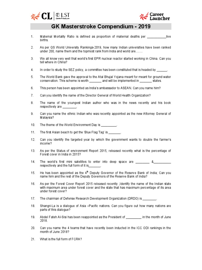 GK Masterstroke Compendium - 2019 | PDF | Financial Action Task Force ...