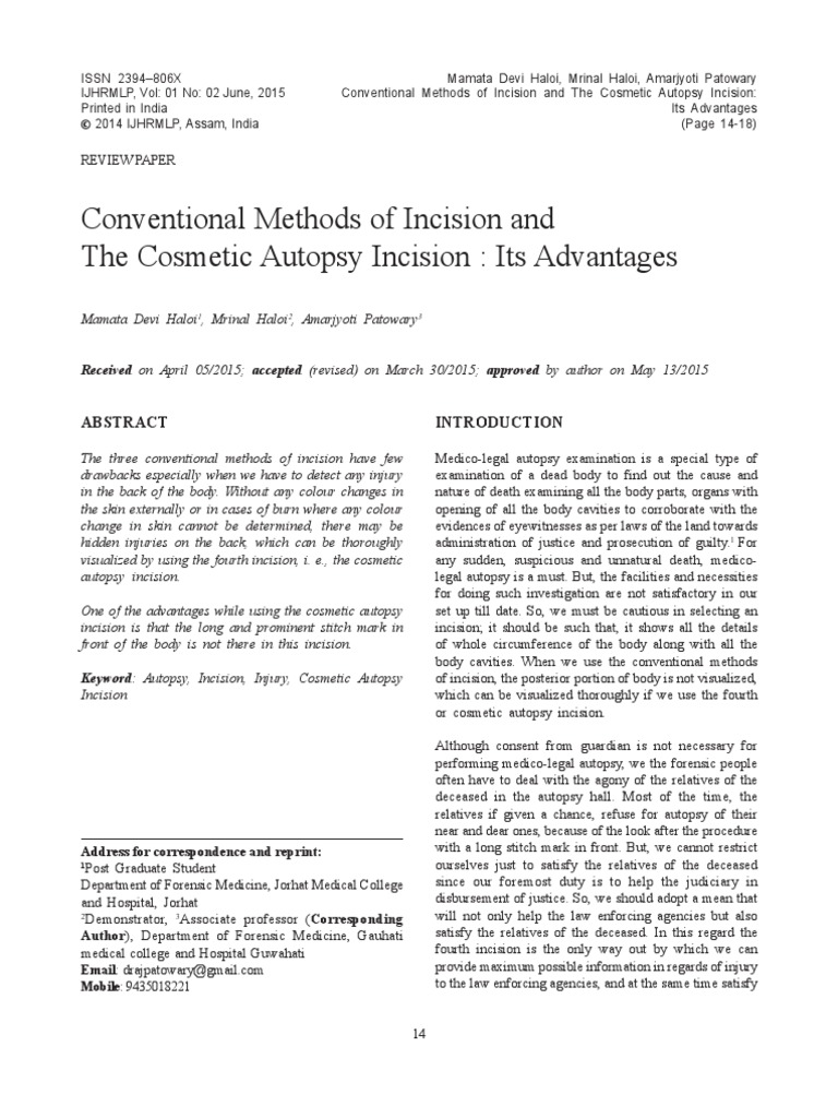 Conventional Methods of Incision and The Cosmetic Autopsy Incision: Its ...