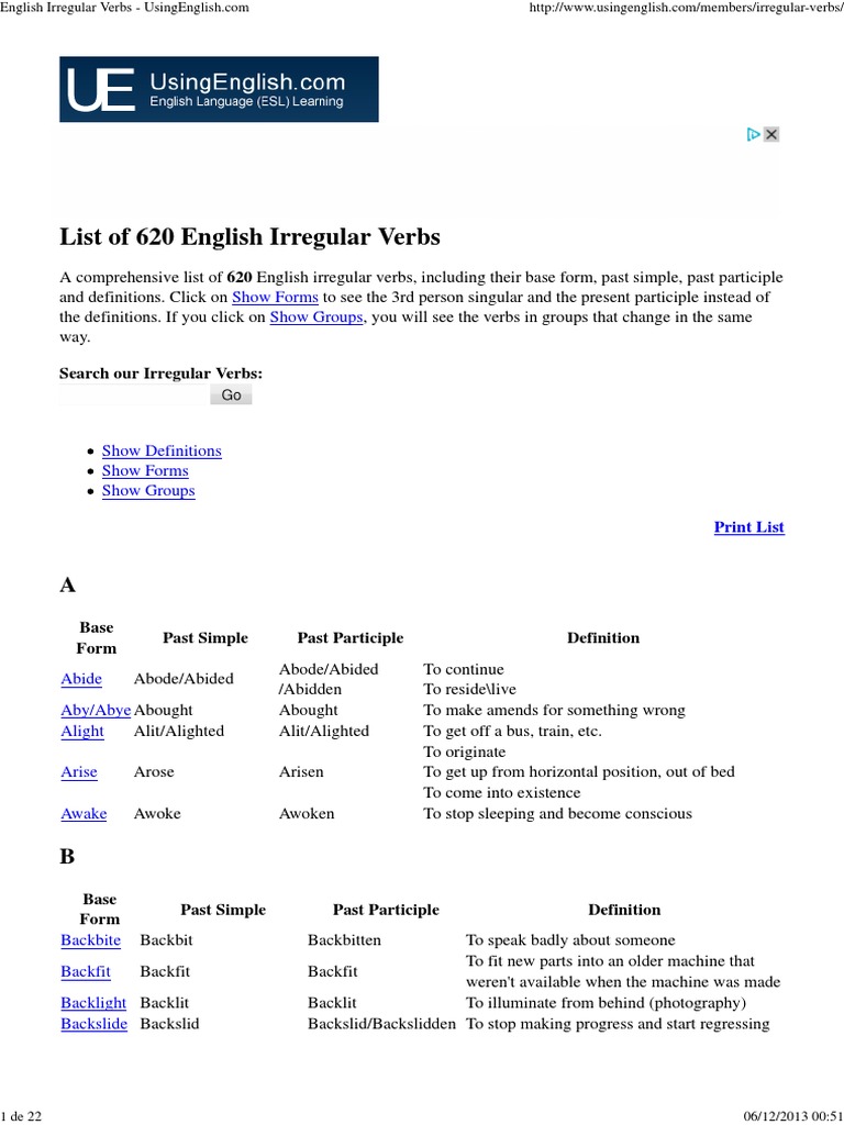 Complete - English Irregular Verbs 602 | Download Free PDF | English ...
