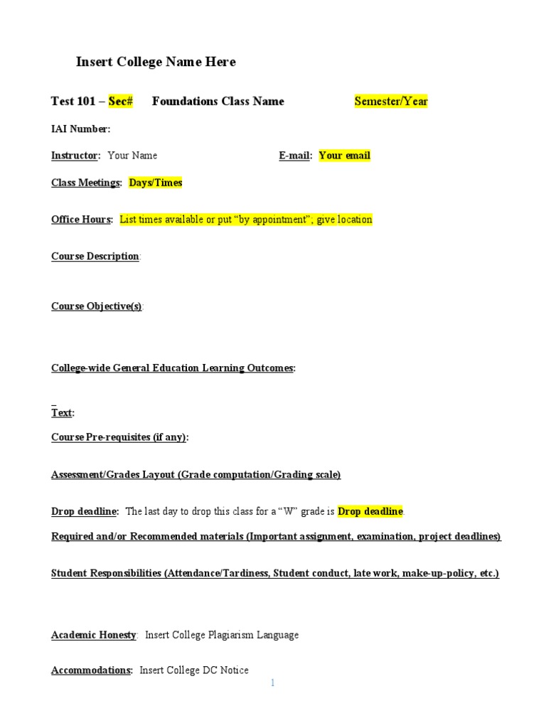 Blank Syllabus Template