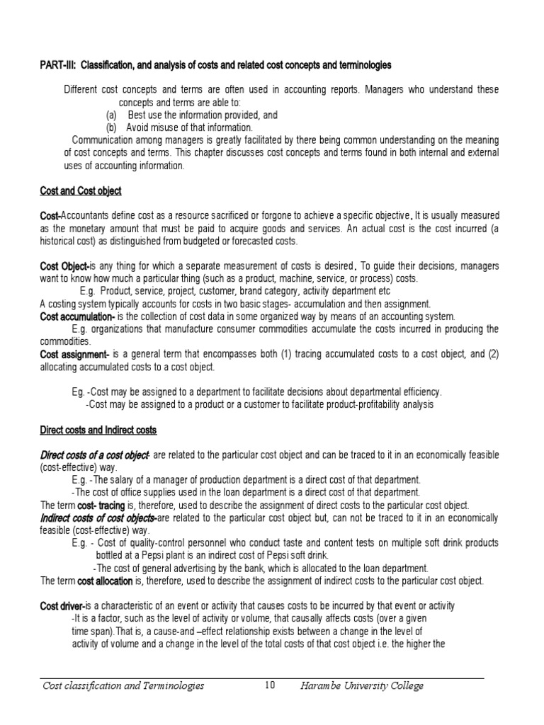 Cost Classification and Terminologies Harambe University College | PDF ...