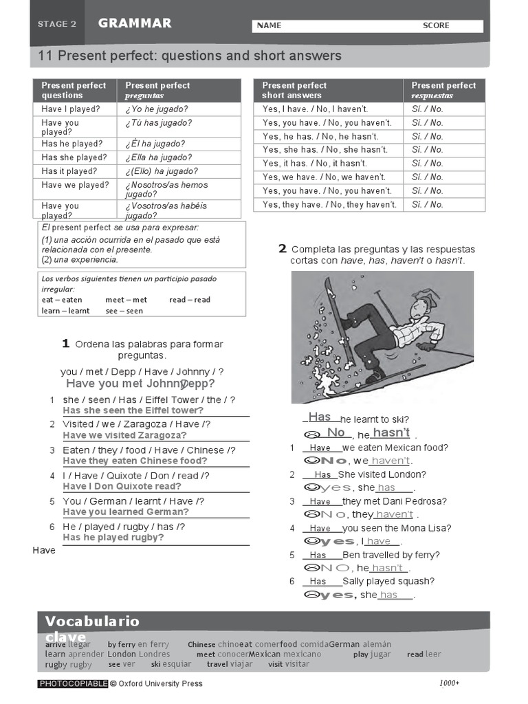 11 Present Perfect: Questions and Short Answers: Grammar | PDF ...
