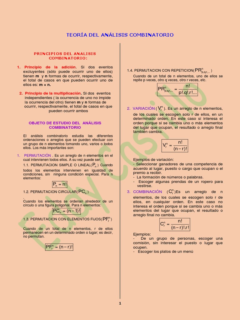 Anexo - Teoria de Análisis Combinatorio | PDF | Permutación | Combinatoria