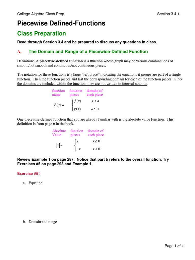 Piecewise Defined-Functions: Class Preparation | PDF | Function (Mathematics) | Integer