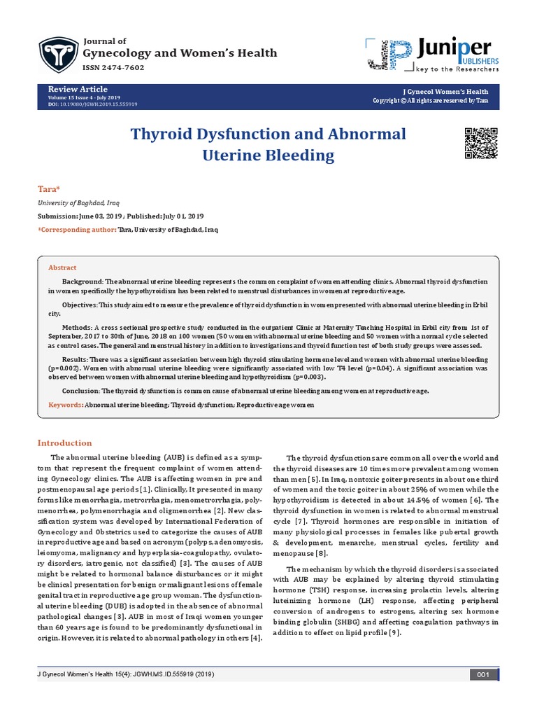 Thyroid Dysfunction and Abnormal Uterine Bleeding: Gynecology and Women ...