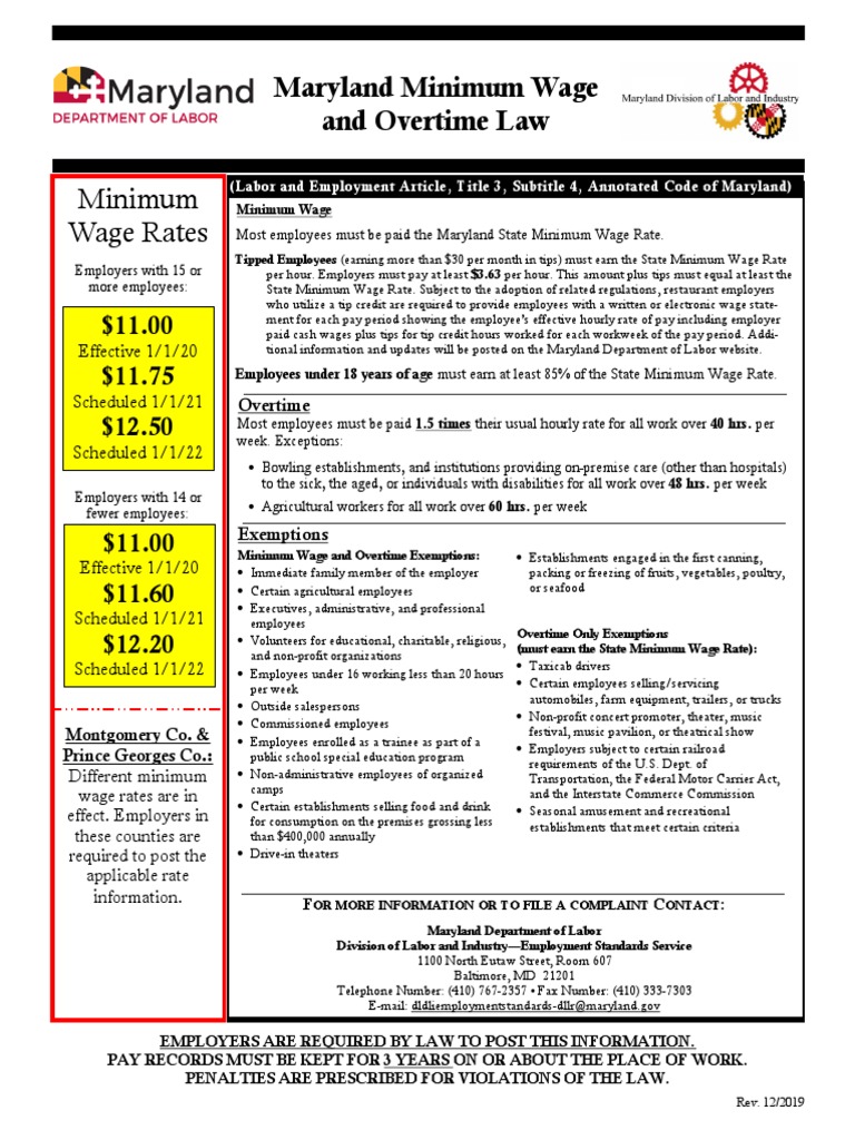 Minimum Wage Law in Maryland | PDF | Overtime | Minimum Wage