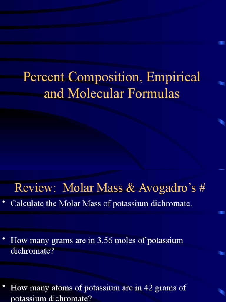 Percent Comp Empirical and Molecular Formulas | PDF | Mole (Unit) | Formula