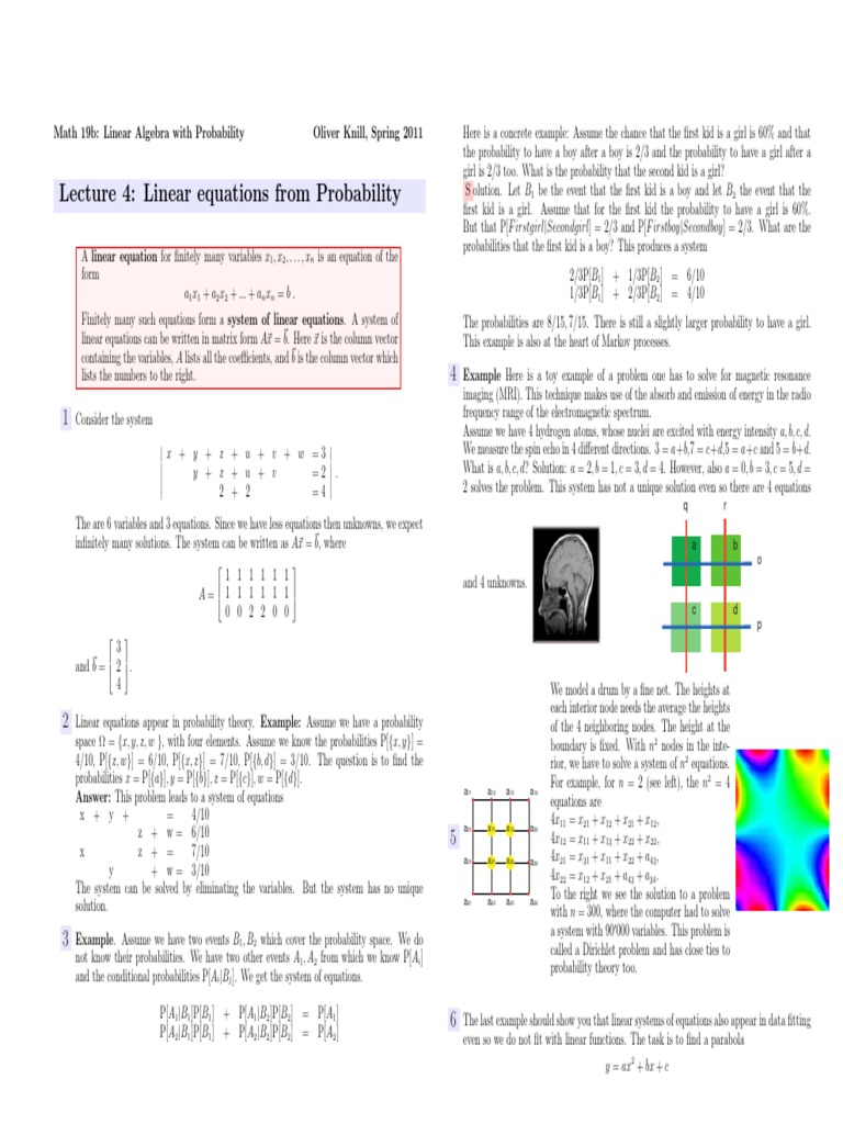 Lecture 4 - Linear Equations From Probability | PDF | Linear Algebra ...
