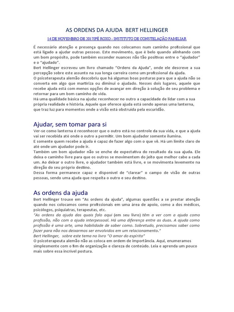 As Ordens Da Ajuda Bert Hellinger | PDF | Alma | Vida