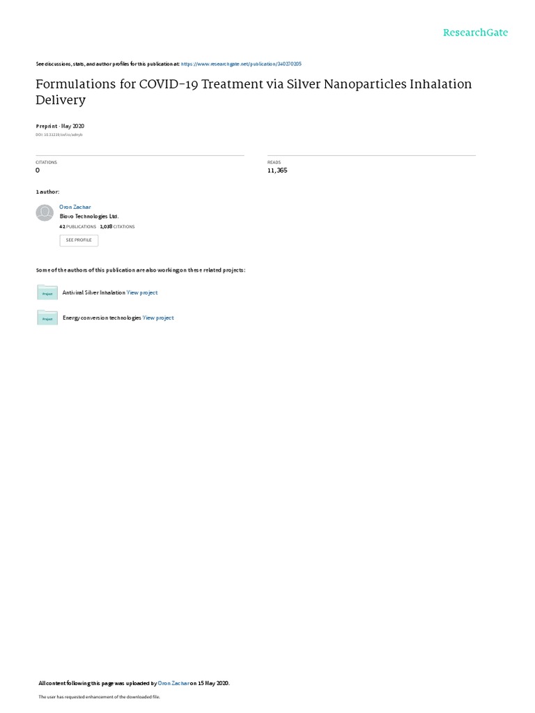 Formulations For COVID-19 Treatment Via Silver Nanoparticles Inhalation ...