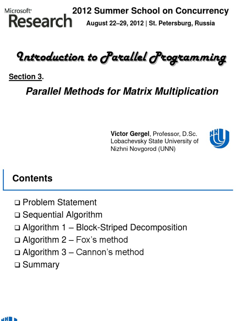 Introduction To Parallel Programming Parallel Methods For Matrix