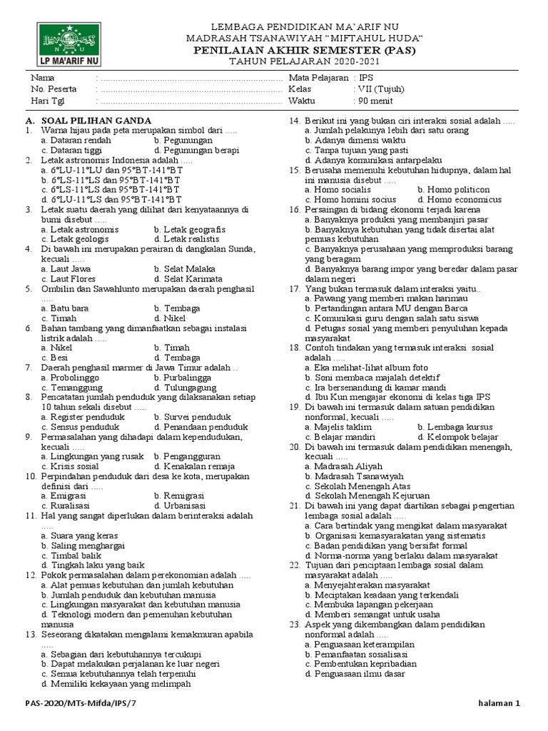 07 - Soal Pas 2020-2021 Ips PDF | PDF