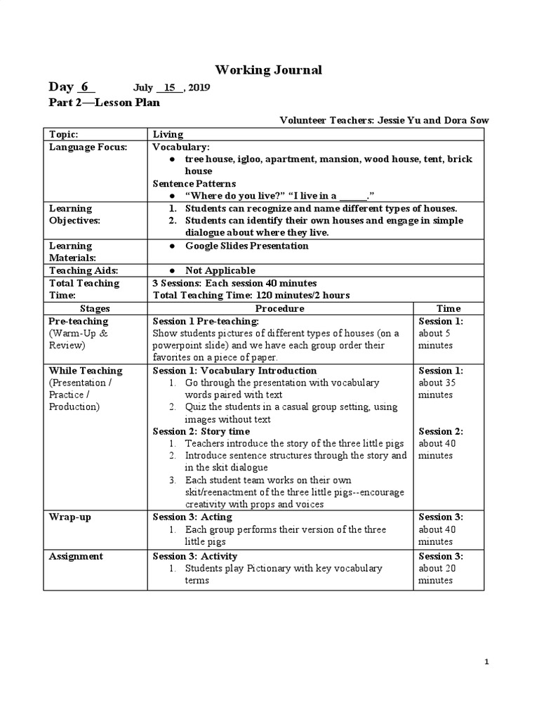 Kids' Language Learning Plan | PDF | Lesson Plan | Vocabulary