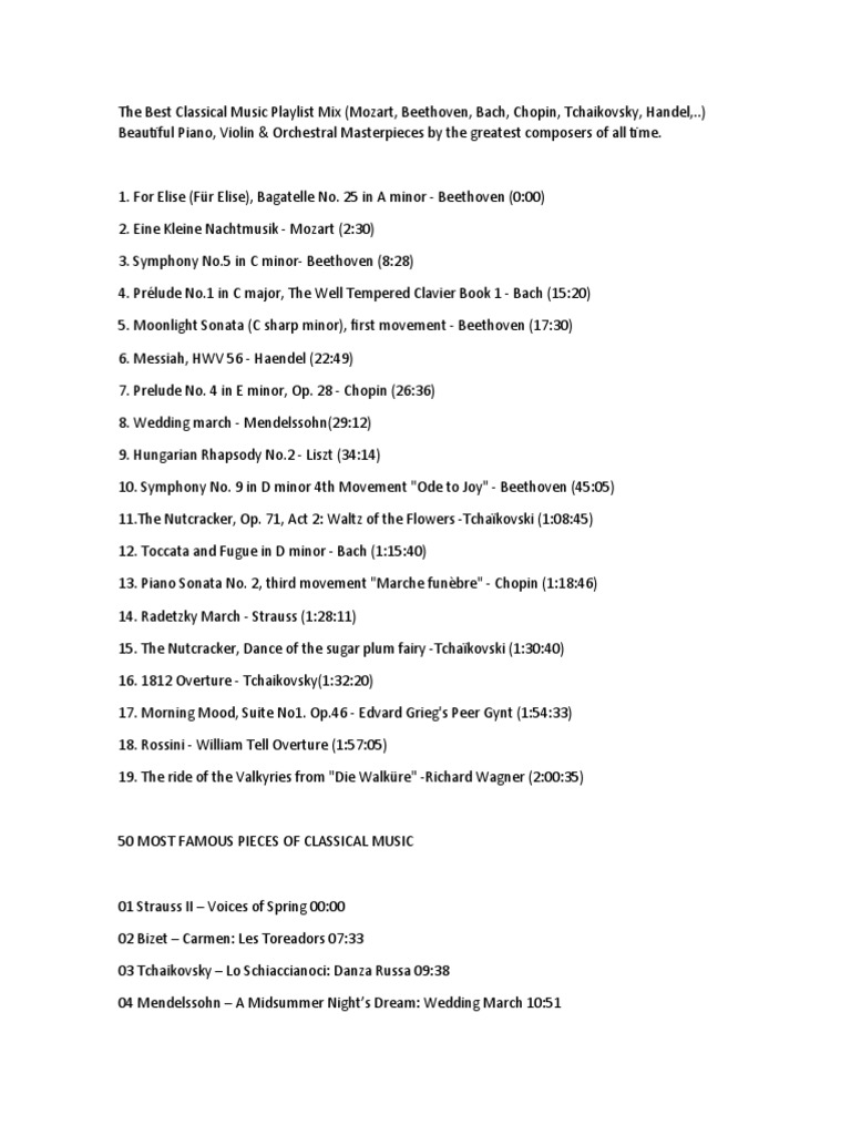 The Best Classical Music Playlist Mix | PDF | Suite (Music) | Classical ...