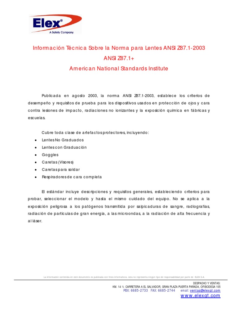 Normas ANSI Z87.1-2003 para Lentes | PDF | Science | Naturaleza