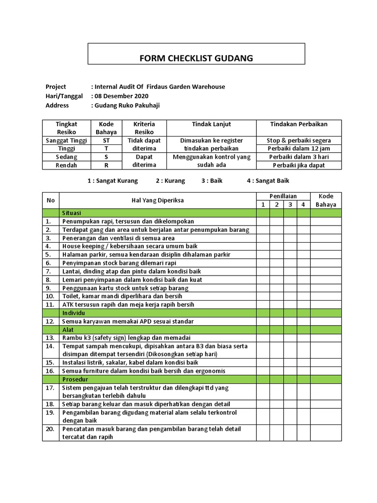 Form Checklist Gudang Audit | PDF