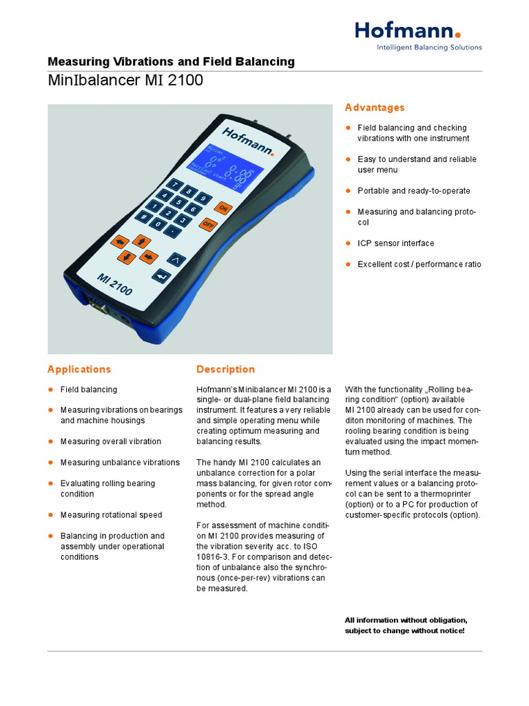 Hoffman Field Balancer MI2100 - en - 0616 - 371-2001 | PDF | Sensor ...
