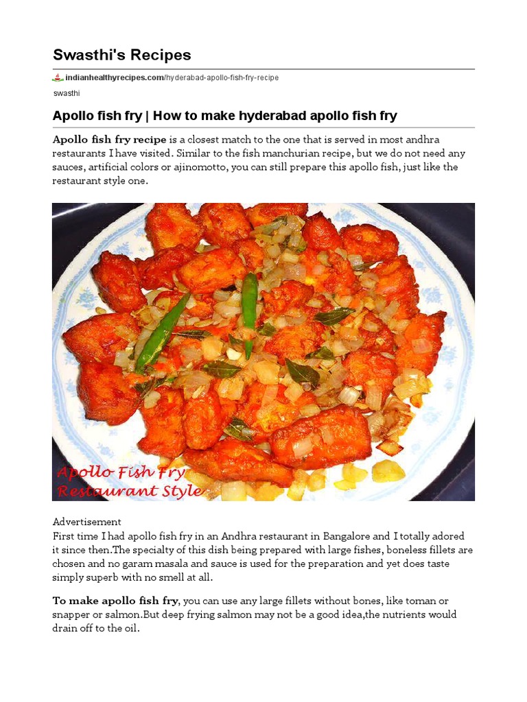 Apollo Fish Fry Recipe - How To Make Hyderabad Apollo Fish Fry | PDF ...
