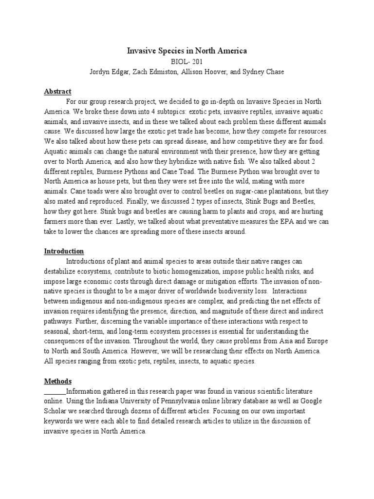 Invasive Species in North America-Paper | PDF | Invasive Species ...