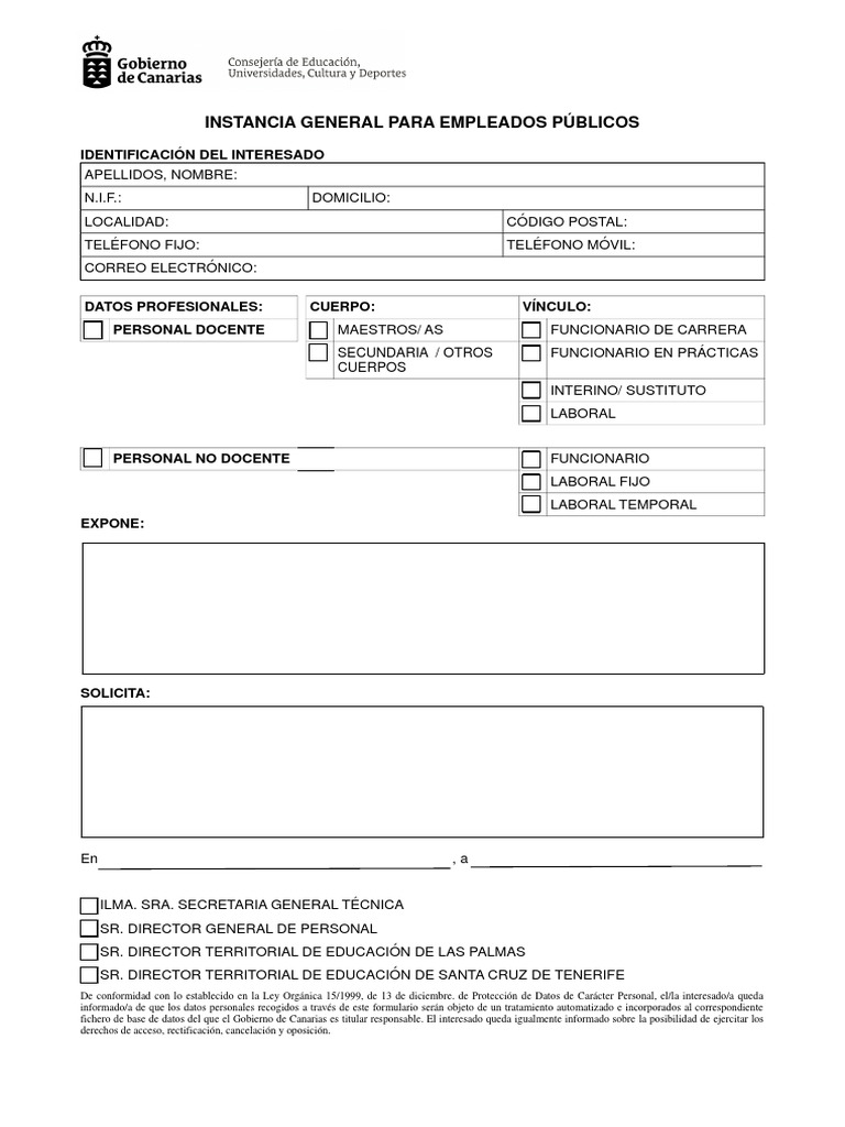 Instancia General Empleados Publicos Formulario | PDF