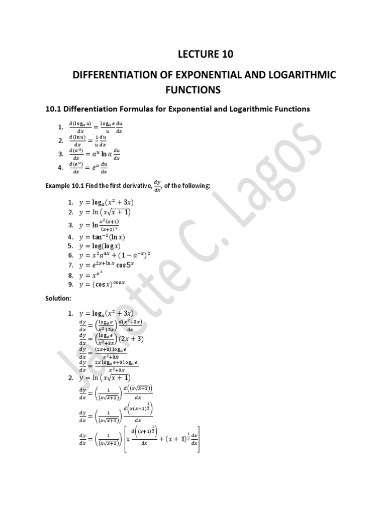 Lecture 10 Differentiation of Exponential and Logarithmic Functions ...