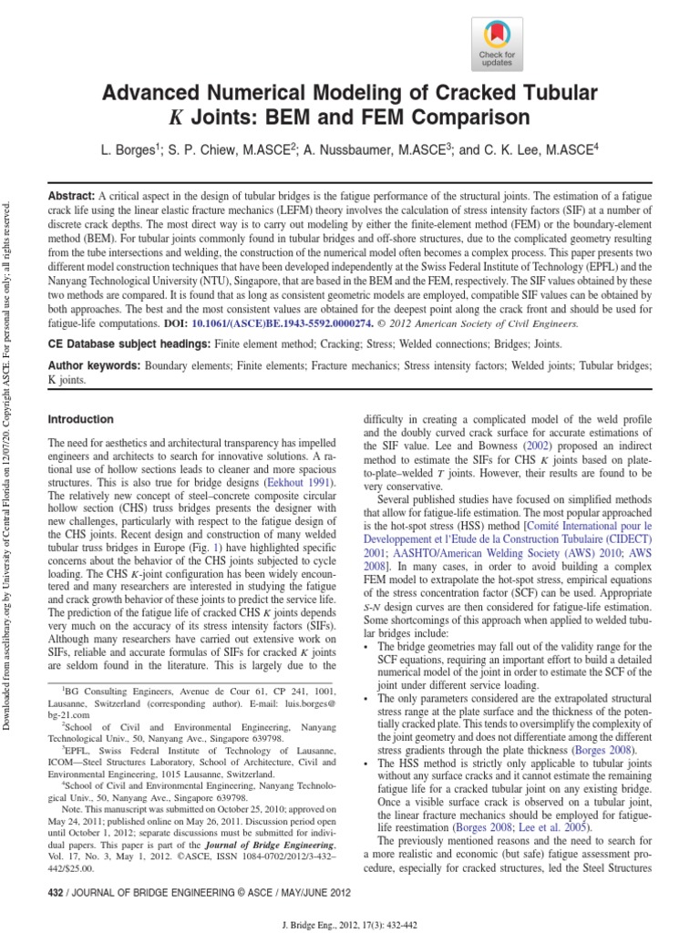Advanced Numerical Modeling of Cracked Tubular K Joints: BEM and FEM ...