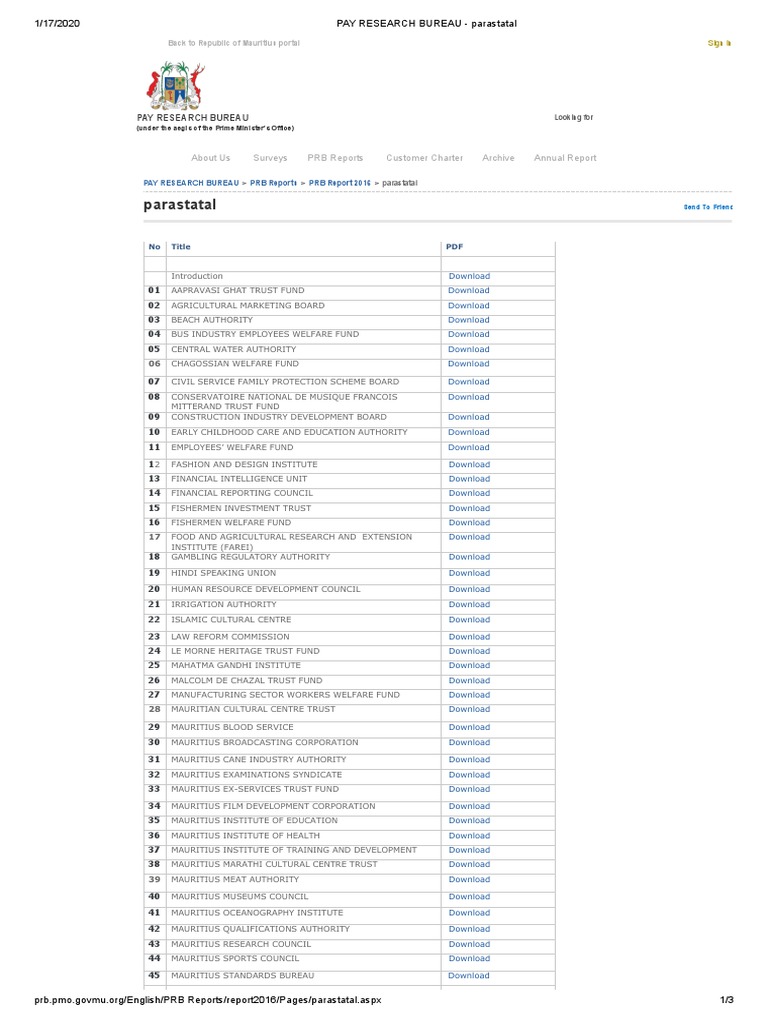 PRB Parastatal Mauritius 2016 Report | PDF | Mauritius | Economies